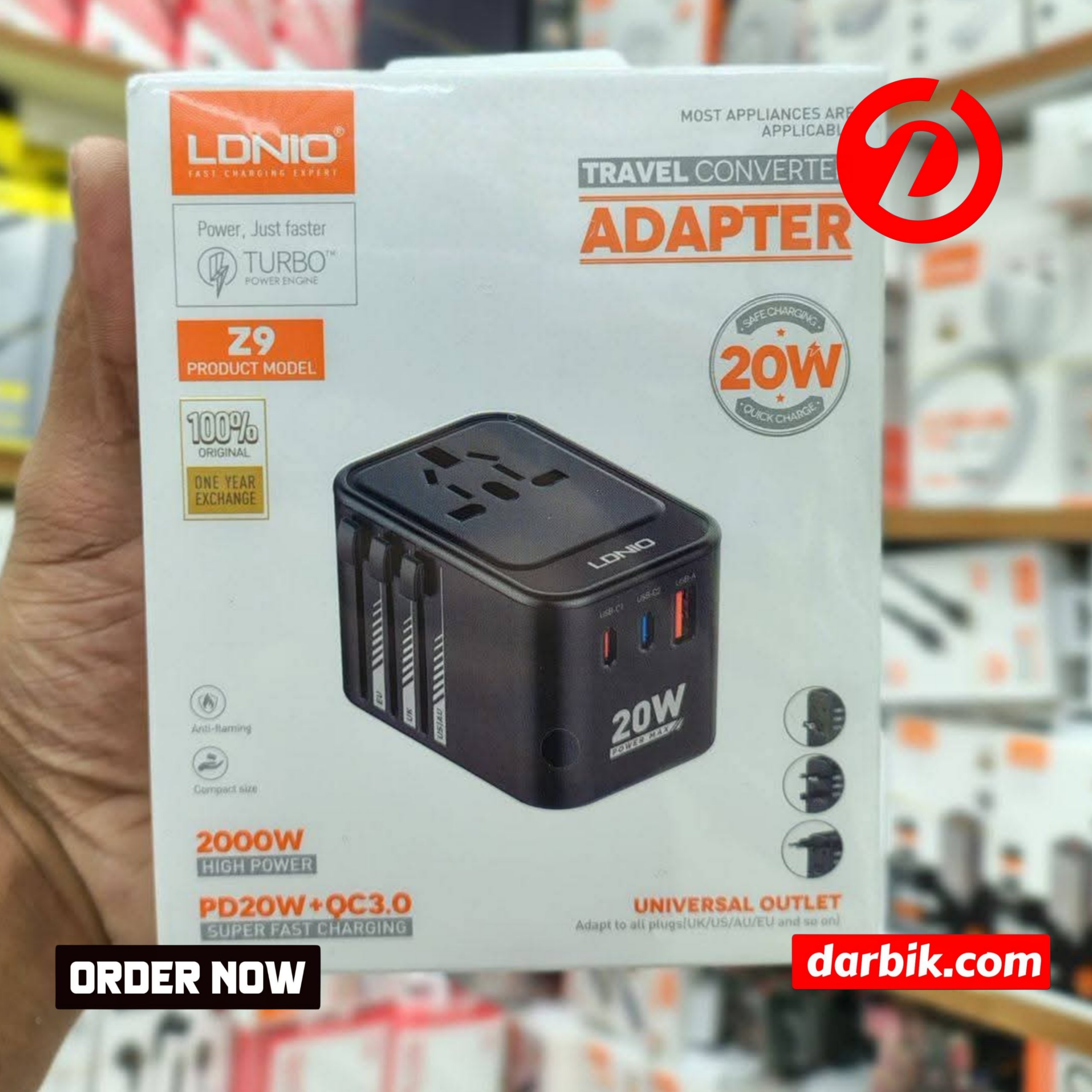 LDNIO Z9 3 USB Ports 20W GaN Travel Adapter - Darbik